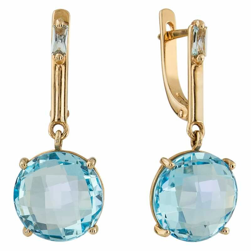 Серьги, красное золото, 585 проба, топаз