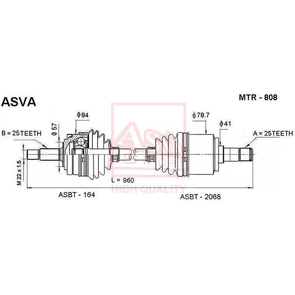 Привод в сборе передний правый для автомобиля, ASVA MTR-808 (1 шт.)