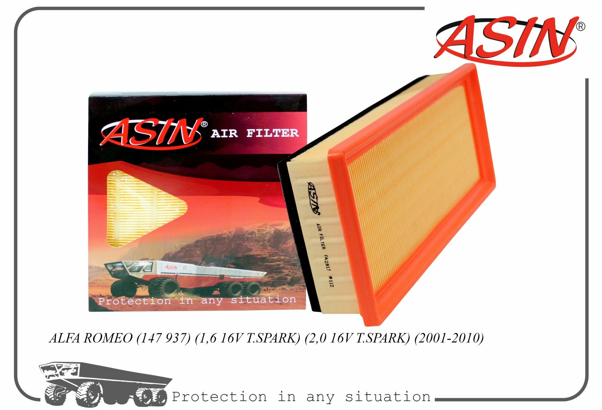 Фильтр воздушный 46741119 ASIN. FA2817 для ALFA ROMEO 147 937 1,6 16V T.SPARK 2,0 16V T. SPARK 2001-2010