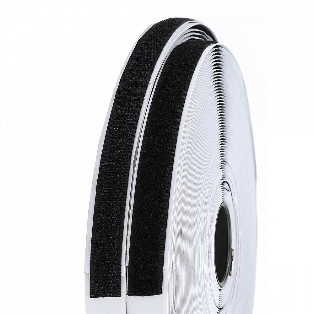 Лента контактная клеевая (липучка для шитья самоклеющаяся, велкро) шир.16мм цв. черный упак.25 м