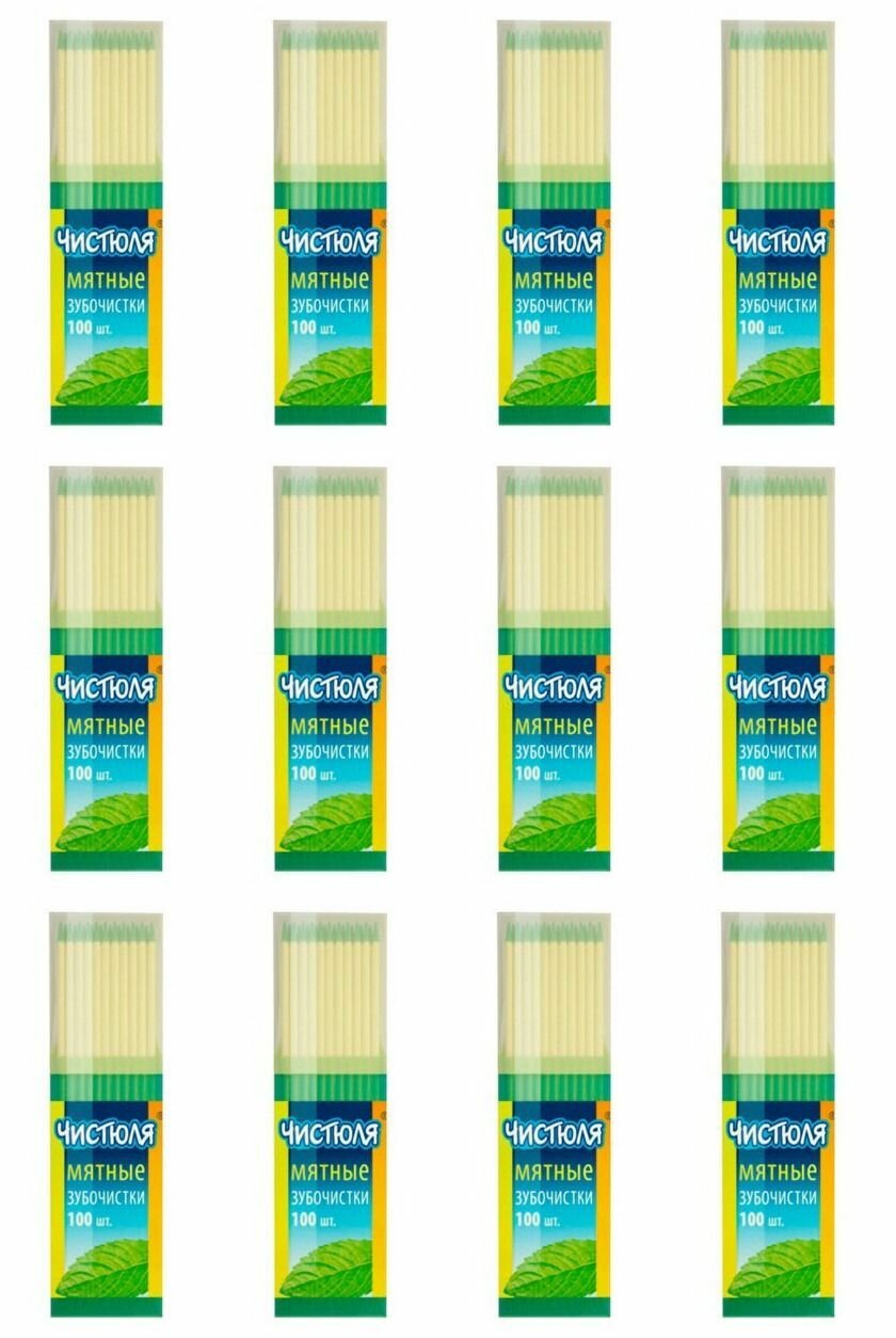 Чистюля Зубочистки мятные, 100 шт/уп, 12 уп