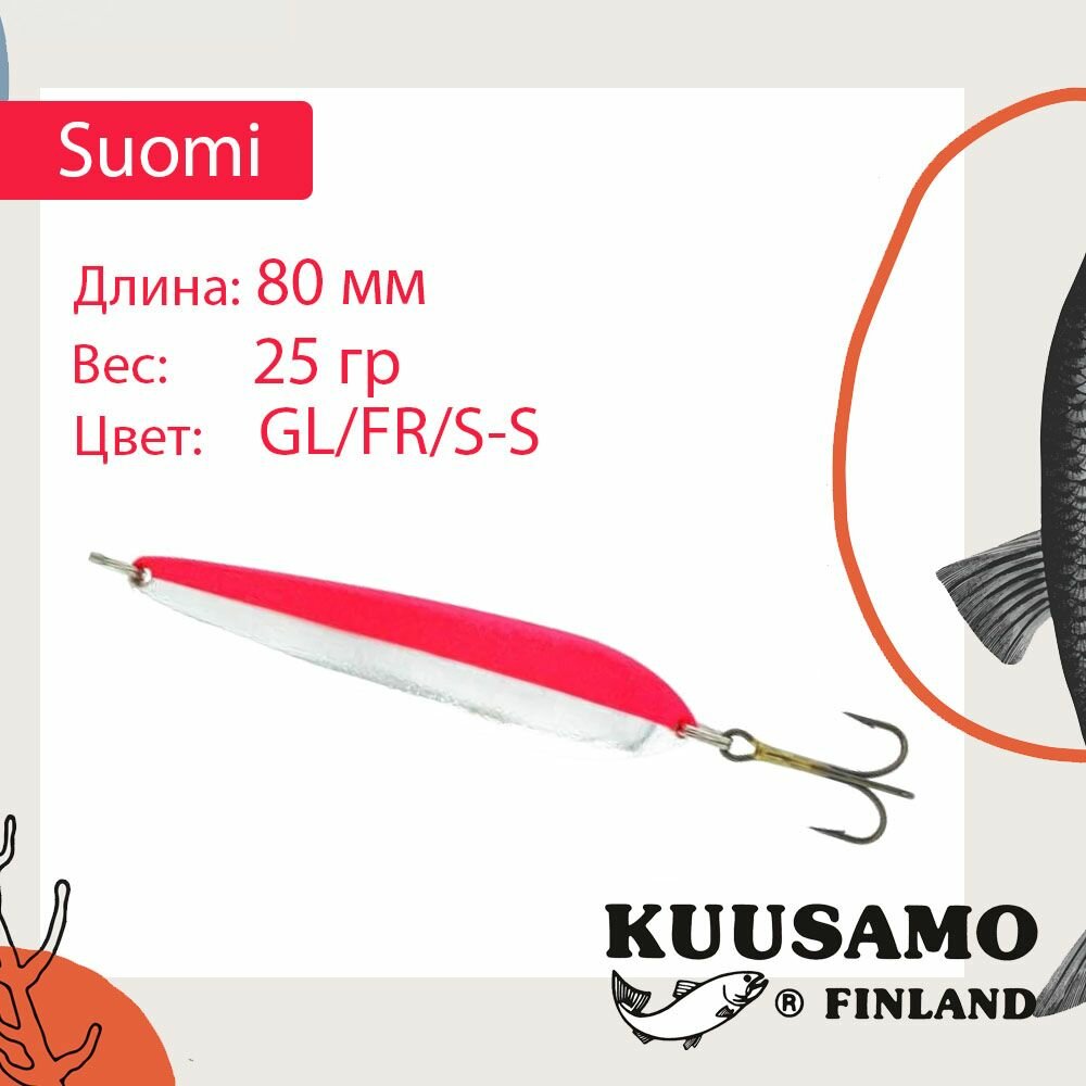Блесна для рыбалки Kuusamo Suomi 80/25 GL/FR/S-S (колеблющаяся)