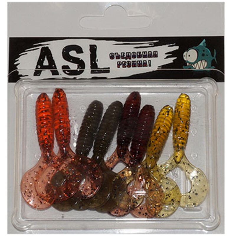 Силиконовая приманка ASL "Дабл-Твистер" цвет "mix 2", L-10см (4"), 4шт/уп