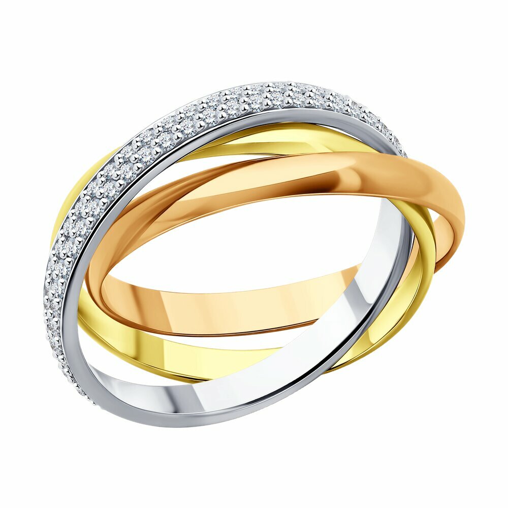 Кольцо, комбинированное золото, 585 проба, бриллиант