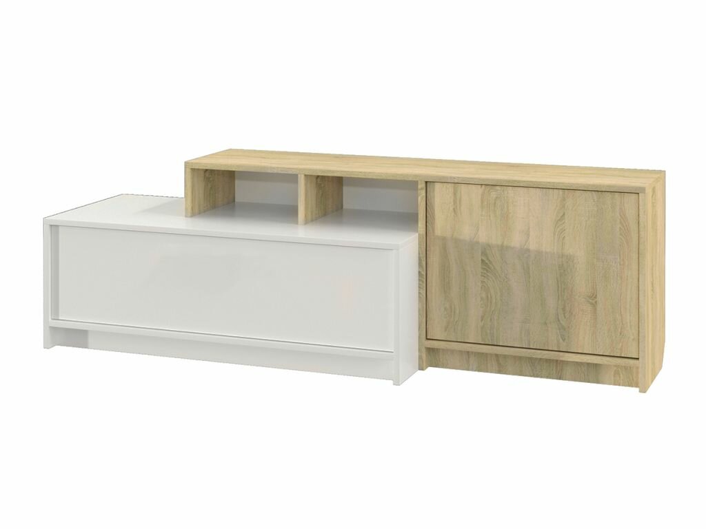 Тумба под ТВ (с выступом) Эдем-1 Дуб сонома / Белый жемчуг ЛДСП ширина 160 см в гостиную в спальню с полками