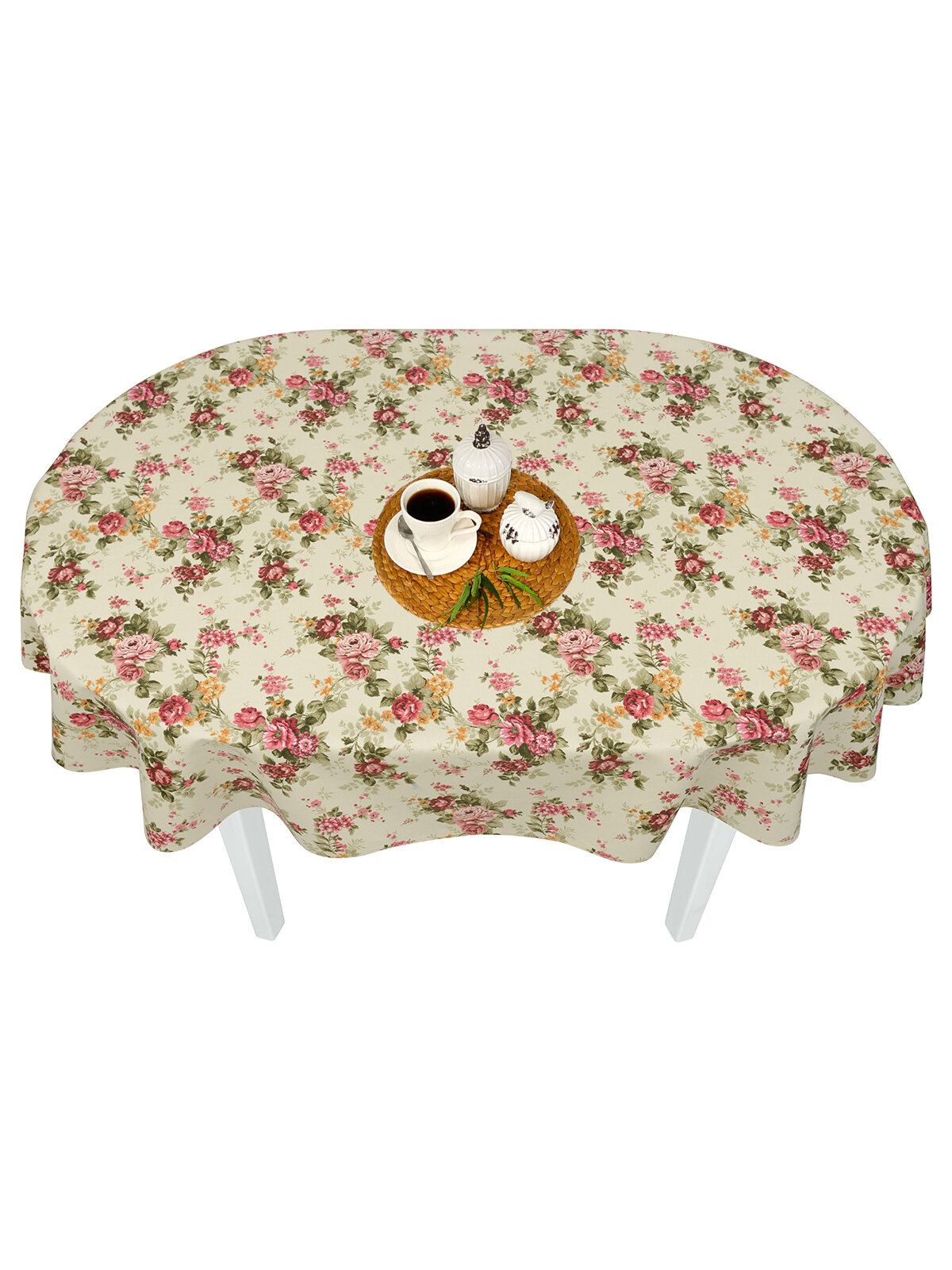 Скатерть на стол овальная водоотталкивающая Maifon Розочки Бордовые 180х140см