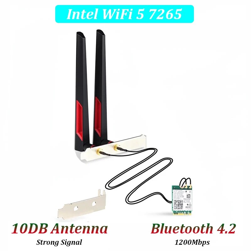 Intel WiFi 5 7265, 10dB, Bluetooth 4.2