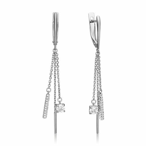 Серьги, белое золото, 585 проба, родирование, фианит