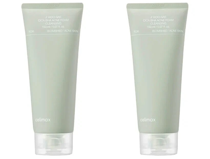Пенка для лица очищающая Celimax Ji Woo Gae Cica BHA Acne Foam Cleansing, для проблемной кожи, 150 мл, 2 шт