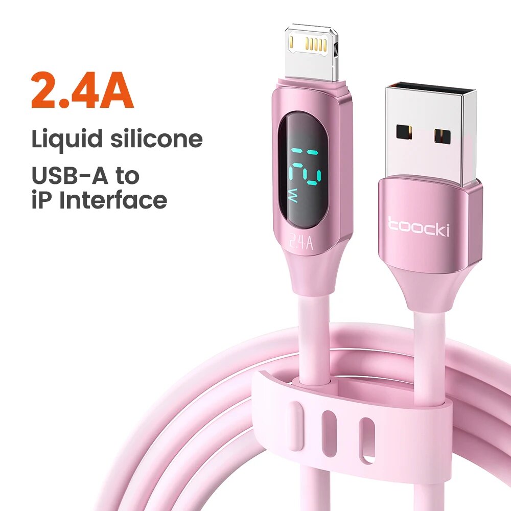 Toocki USB-кабель 2.4A с цифровым дисплеем, розовый, 1 м