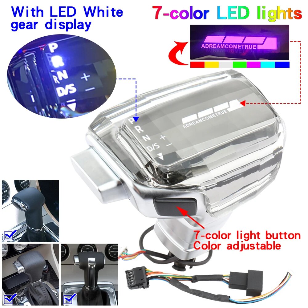 Красочная хрустальная ручка переключения передач со светодиодной подсветкой для White gear displa