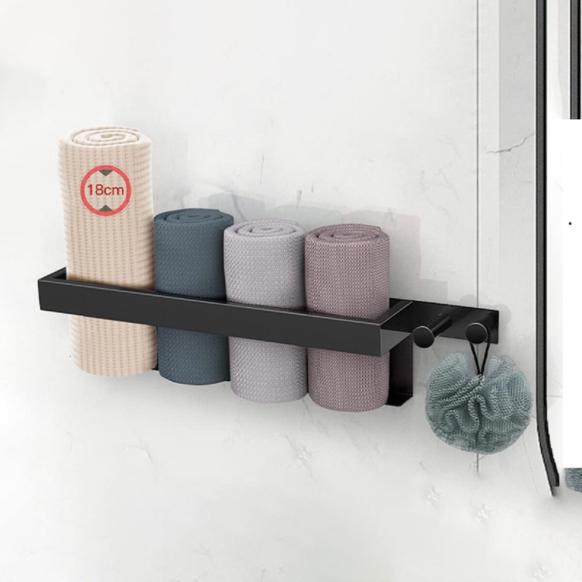 Полка для ванной BGL Black Edition 43 см с ограничителем черная матовая