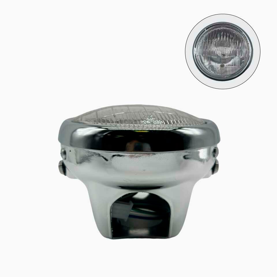 Фара на мопед Альфа, Дельта (круглая, хром, в сборе)