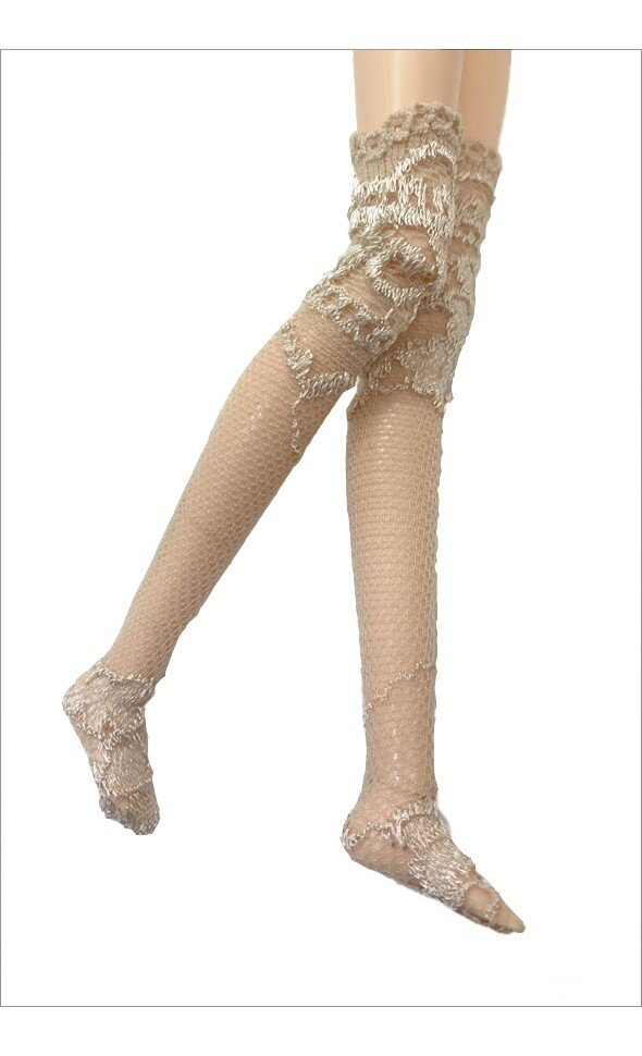 Гольфы для БЖД кукол Dollmore 12 inch Size - TX Lace Knee Socks (X Beige) (бежевые, кружевные, для кукол Пуллип 31 см / Блайз / Доллмор)
