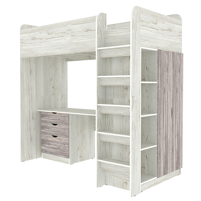 Кровать-чердак Polini Simple с письменным столом и шкафом Винтерберг Бетон