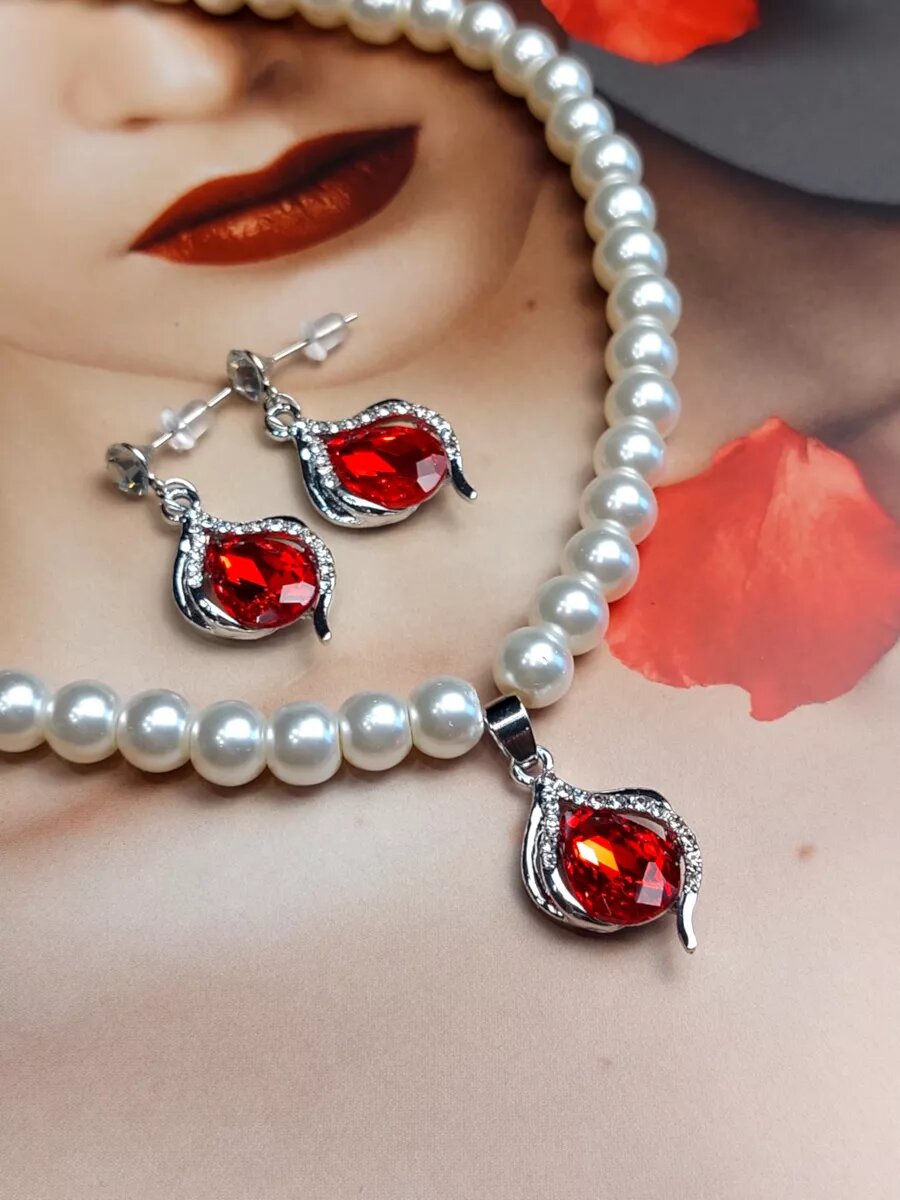 Комплект бижутерии, жемчуг имитация, стекло