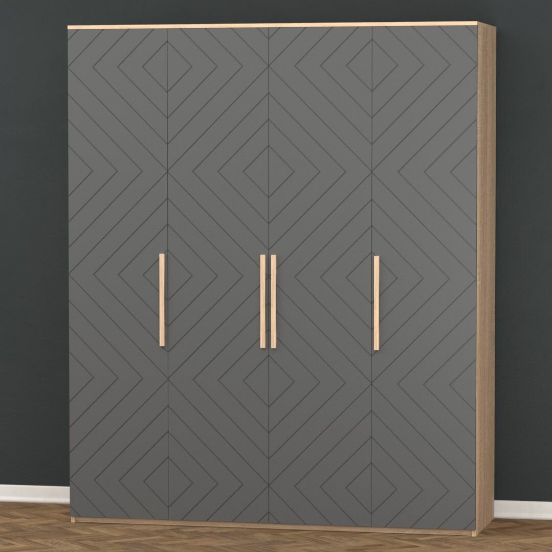 Шкаф для одежды распашной четырехстворчатый Копенгаген Дуб Сонома / Серый графит (12 Стульев)