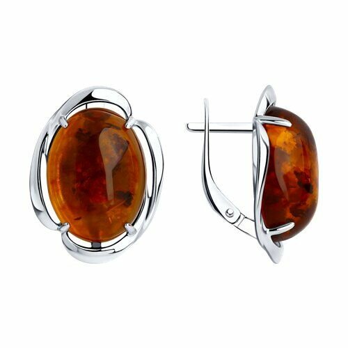 Серьги, серебро, 925 проба, родирование, янтарь синтетический