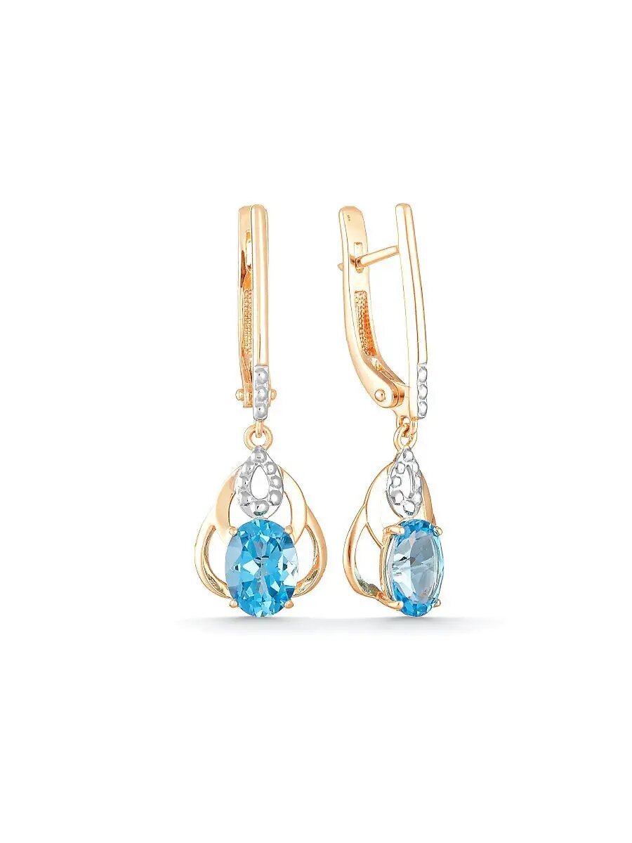 Серьги, красное золото, 585 проба, бриллиант, топаз