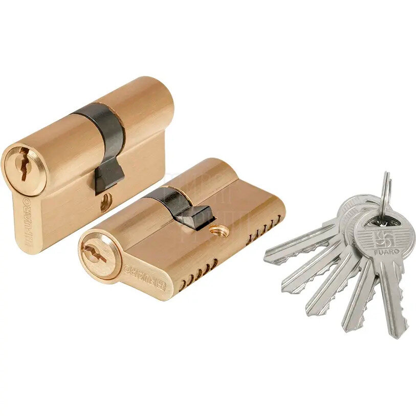 Цилиндровый механизм (личинка для корпусов замков, входных и межкомнатных) Fuaro (Китай) ключ-ключ серии 100 Z сатинированное золото 30/30