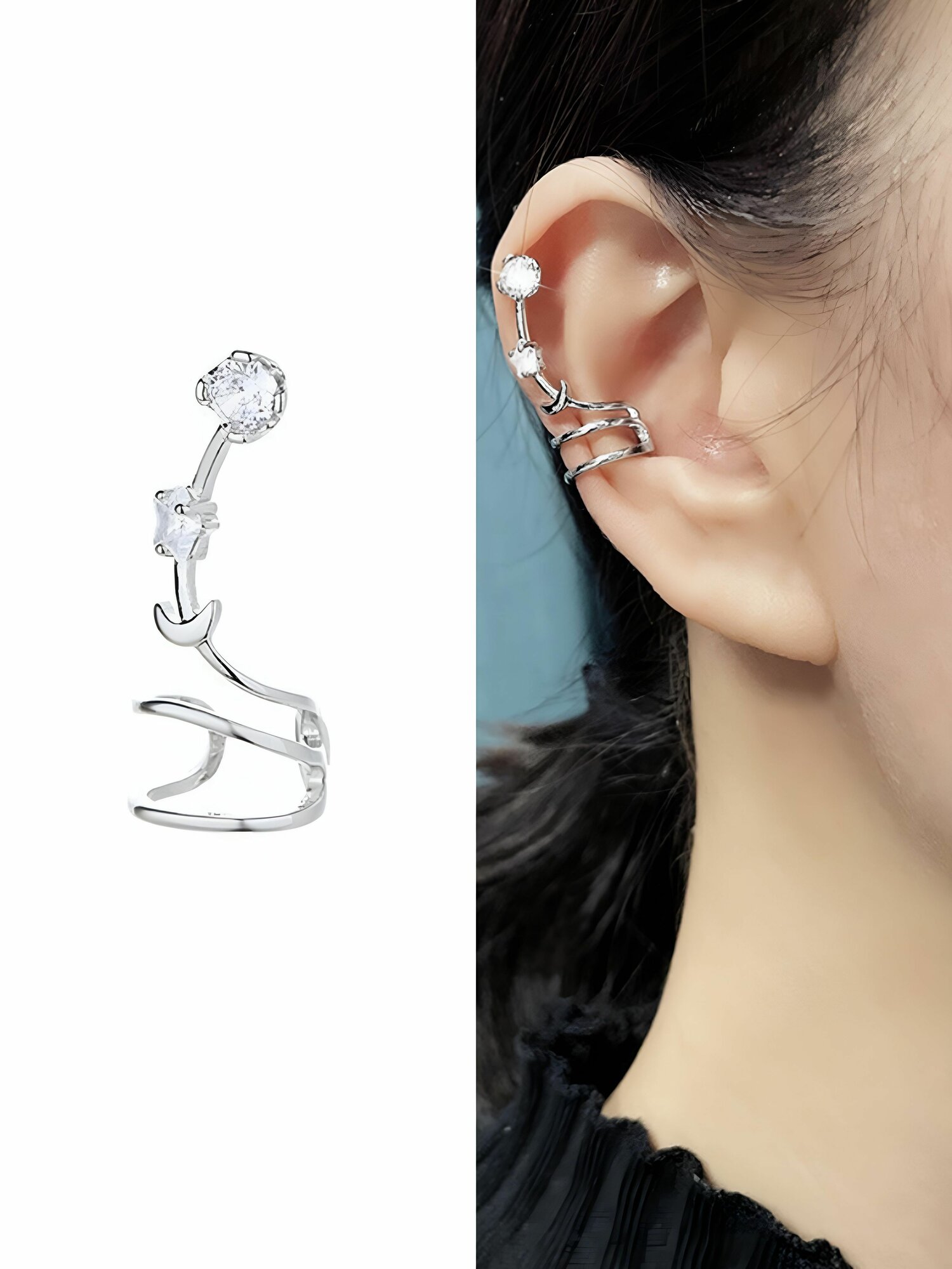 Серьги одиночные, каффы, кристаллы Swarovski