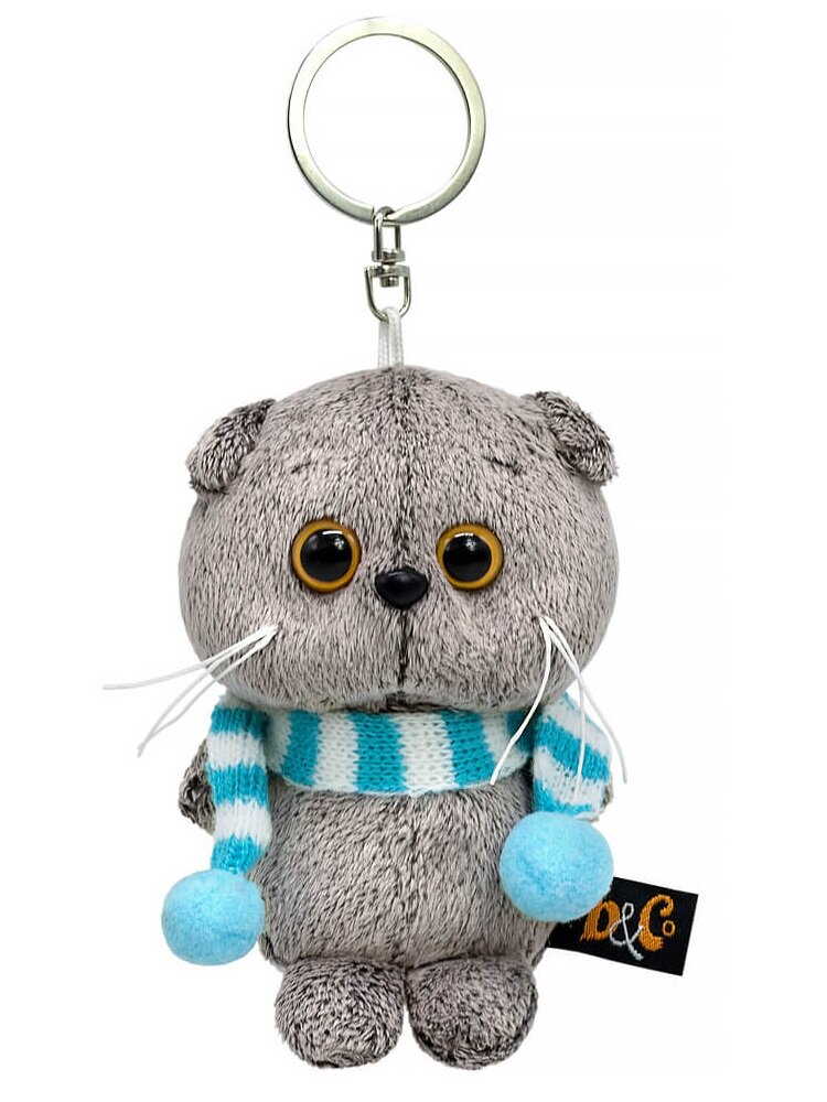 Мягкая игрушка BUDIBASA - брелок-игрушка Кот Басик в полосатом шарфе, 12 см