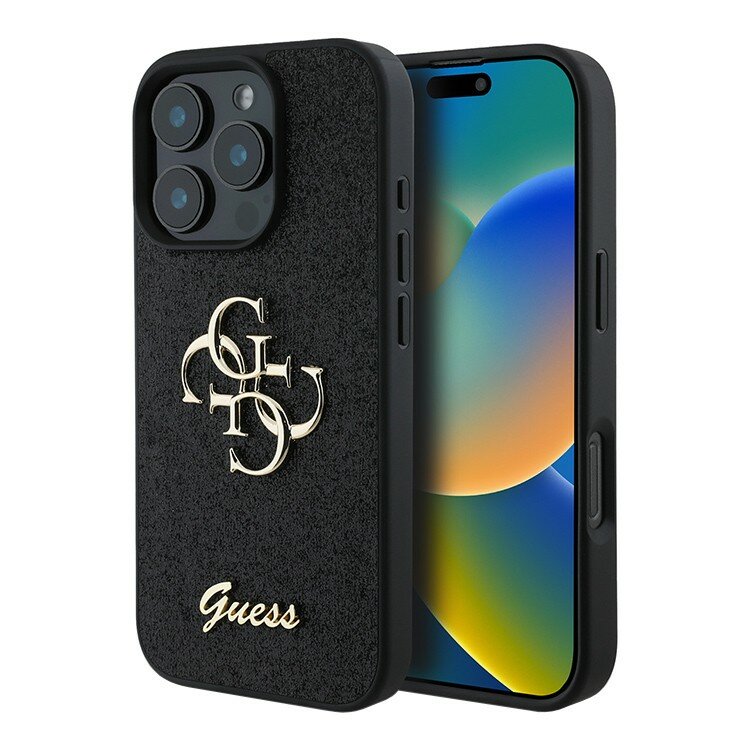 Guess чехол для iPhone 16 Pro, Fixed Glitters 4G Big metal logo черный