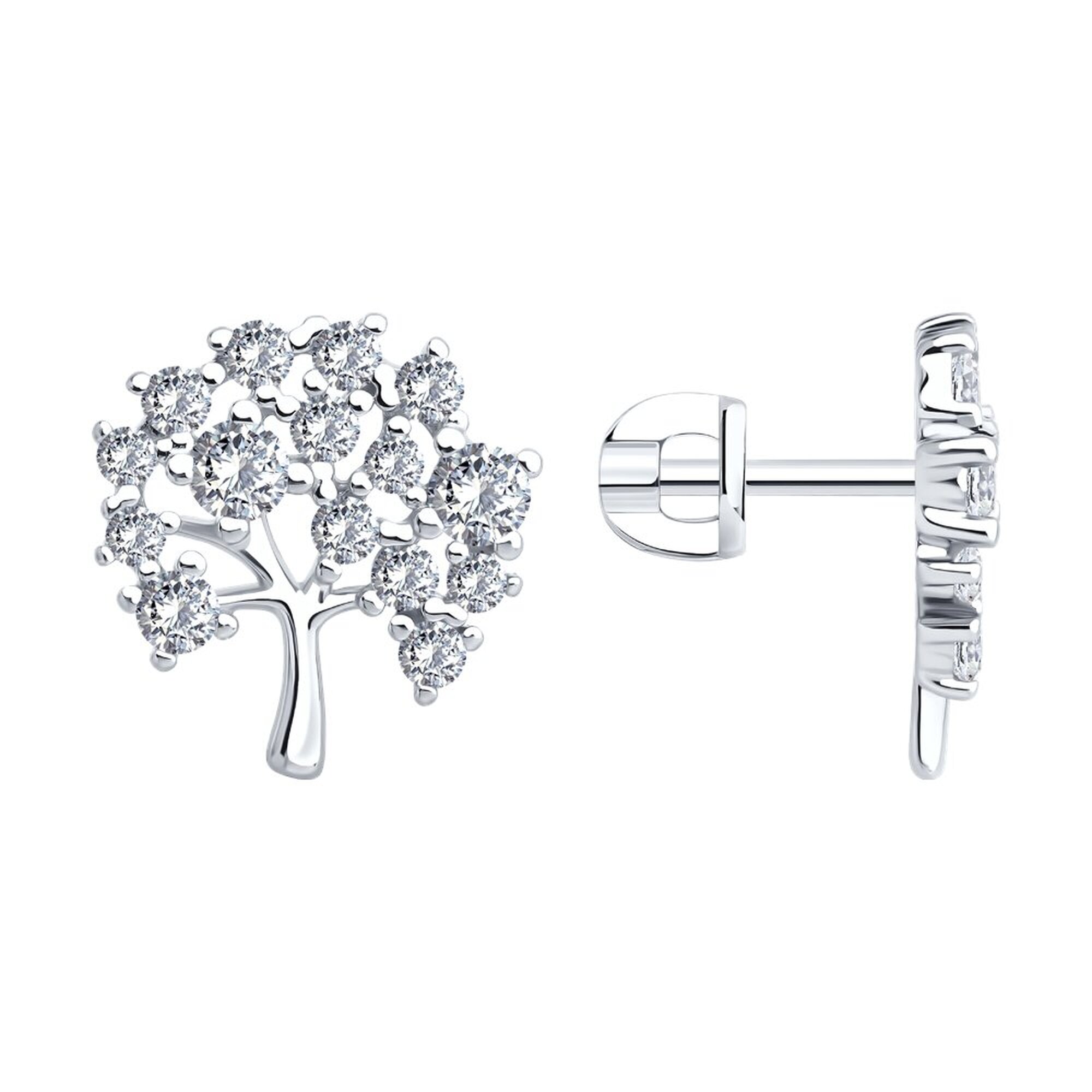 Серьги пусеты, серебро, 925 проба, родирование, фианит