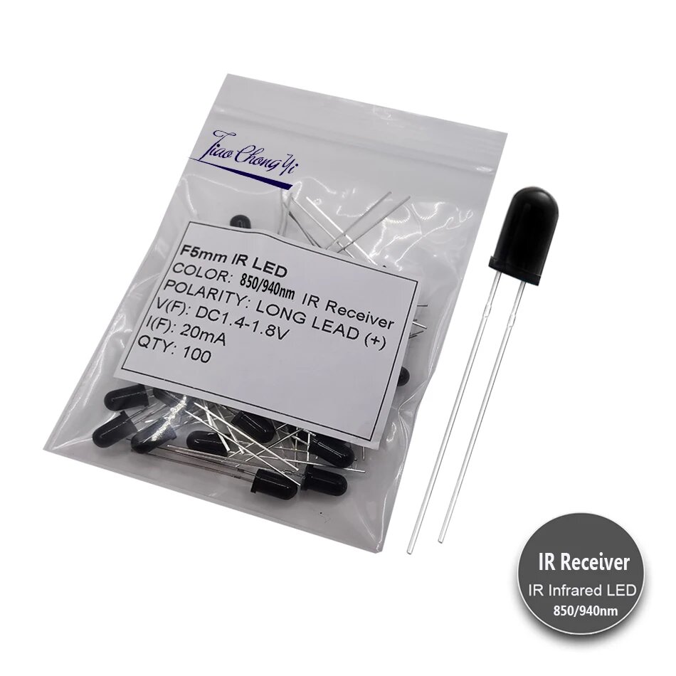 ИК-светодиод 5 мм, нм, нм, 2 контакта, инфракрасный излучатель и ИК-приемник, диод, фототранзистор, фотодиод Невидимый «сделай сам»