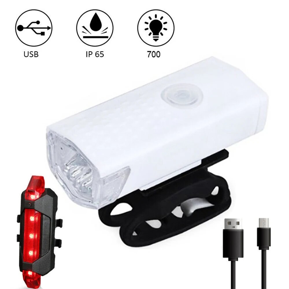 Велофонарь USB IP65 700, белый комплект