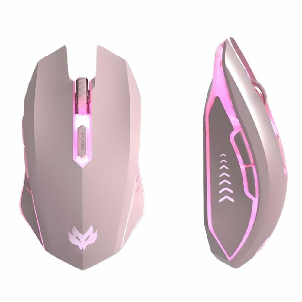 Мышь игровая беспроводная, компьютерная оптическая, аккумуляторная розовая; бесшумная тихий клик: подсветка; для планшета, подарок