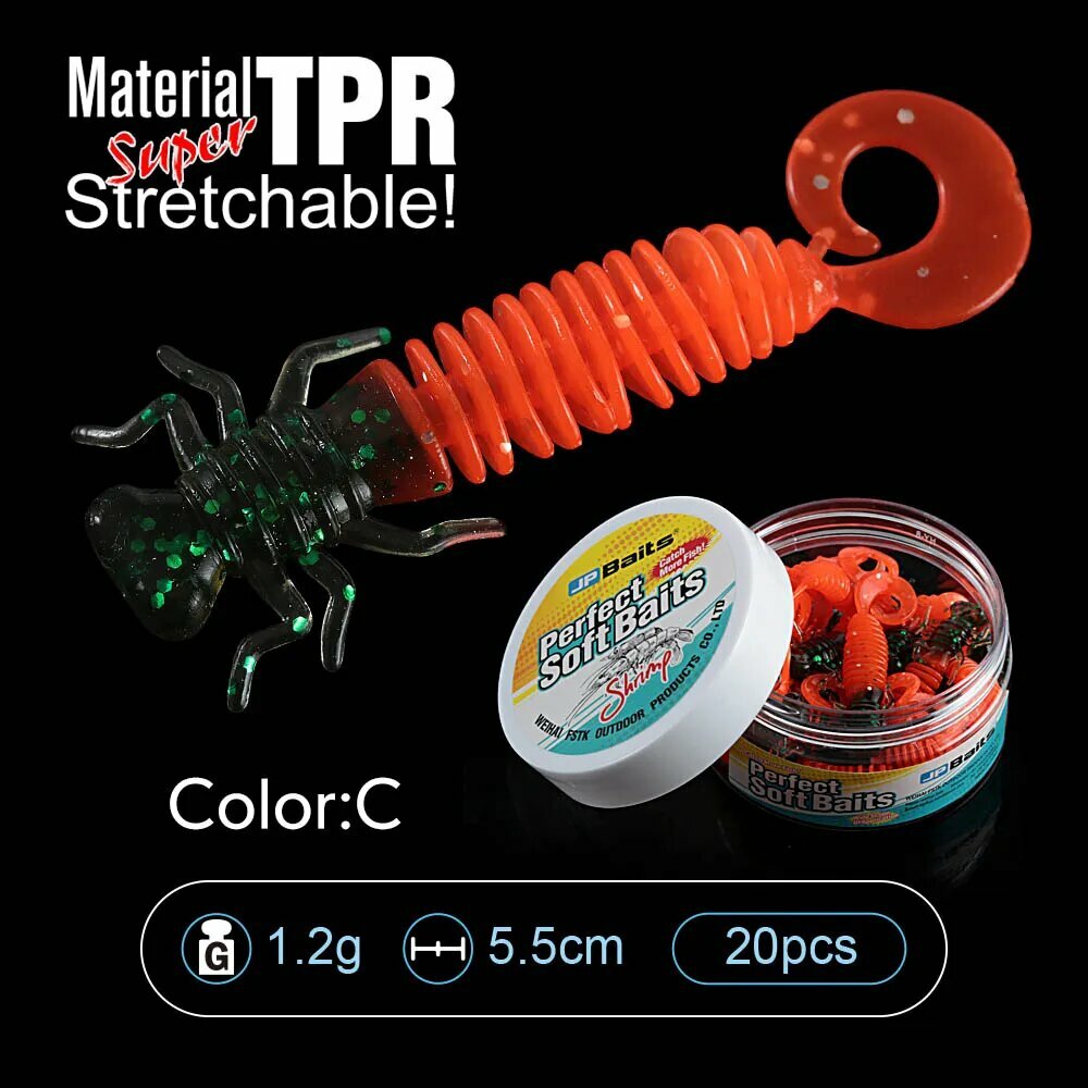 Пластиковые приманки WEIHAI FSTK Личинка фанатика 20 шт Оранжевый, fish smell, ColorC