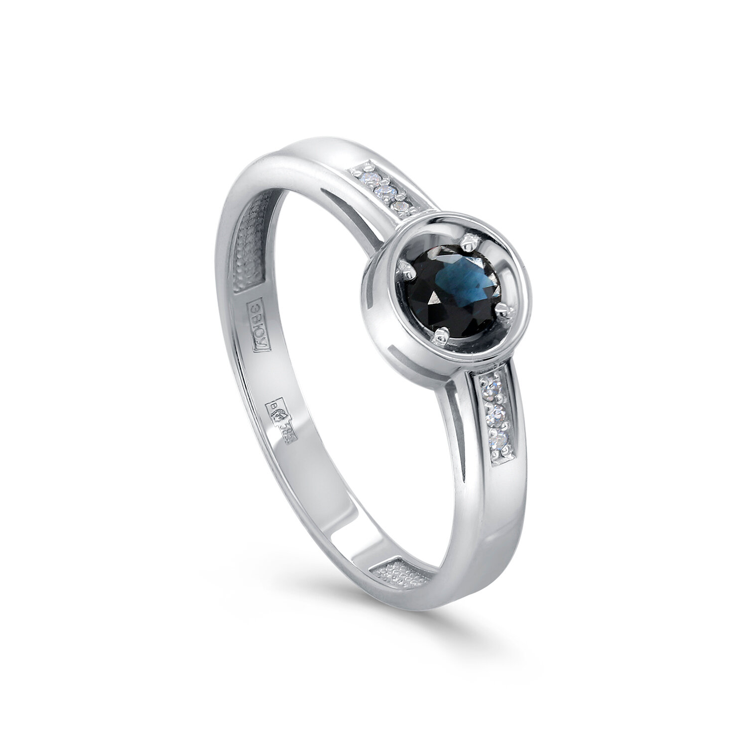 Кольцо, белое золото, 585 проба, бриллиант, сапфир