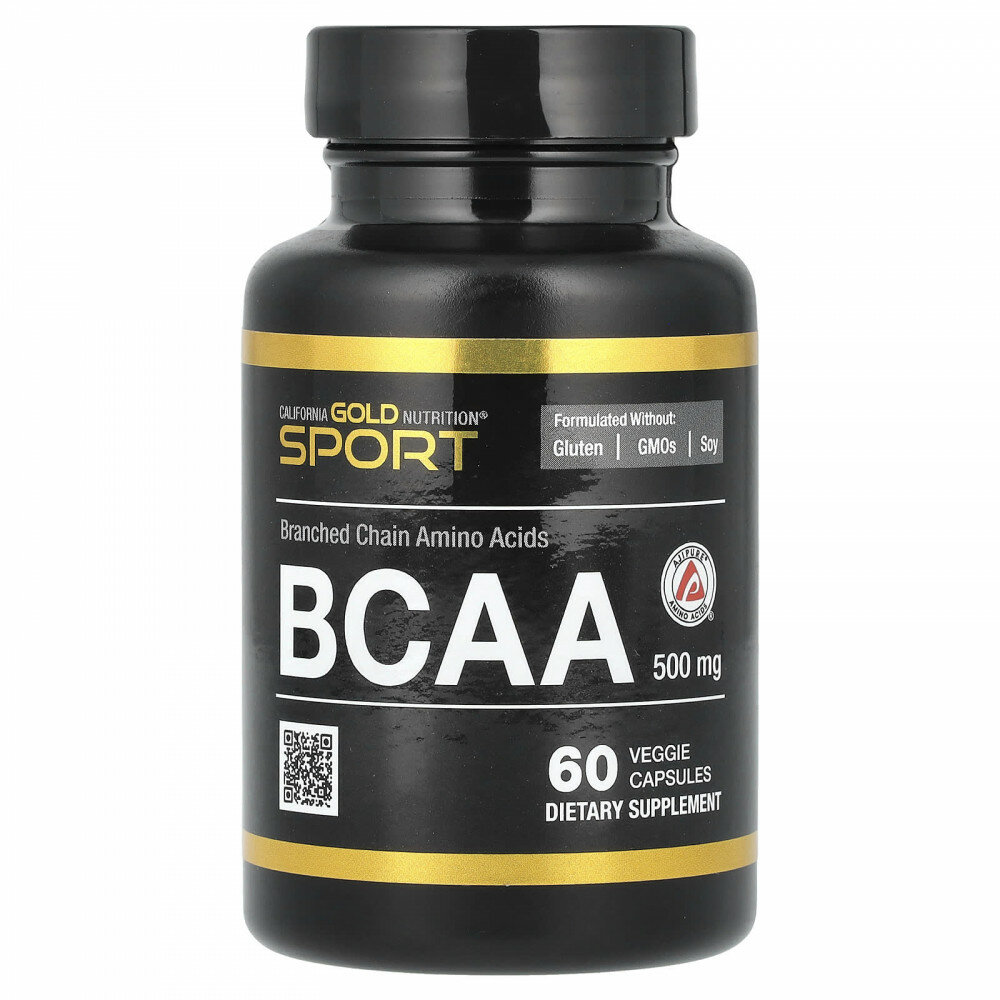 California Gold Nutrition, BCAA, аминокислоты с разветвлённой цепью AjiPure® 2:1:1 с L-лейцином, L-изолейцином и L-валином, 500 мг, 60 растительных капсул