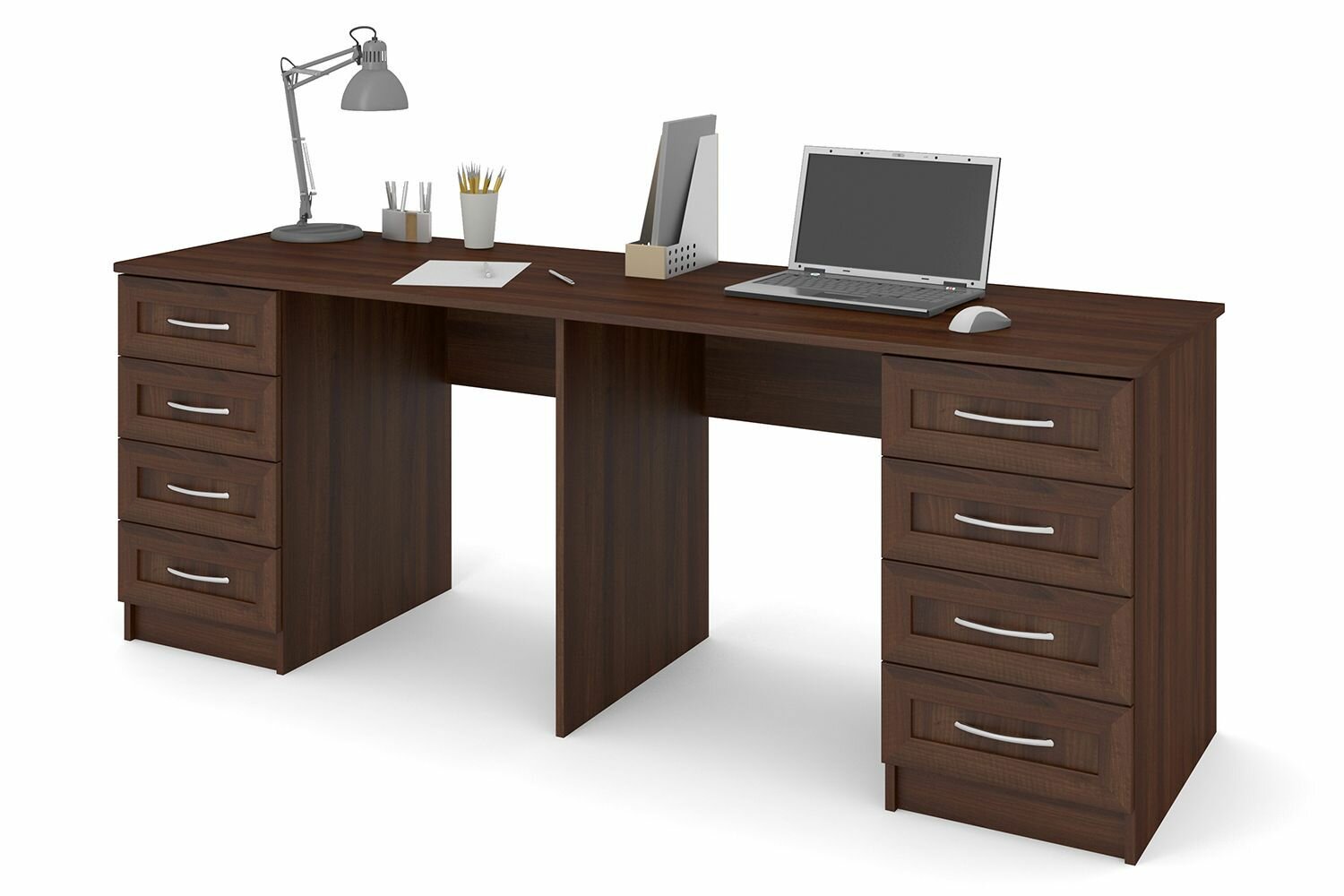 Стол компьютерный, письменный двойной СП-21 МДФ дуб апрель темный, рамка квадро, двухтумбовый