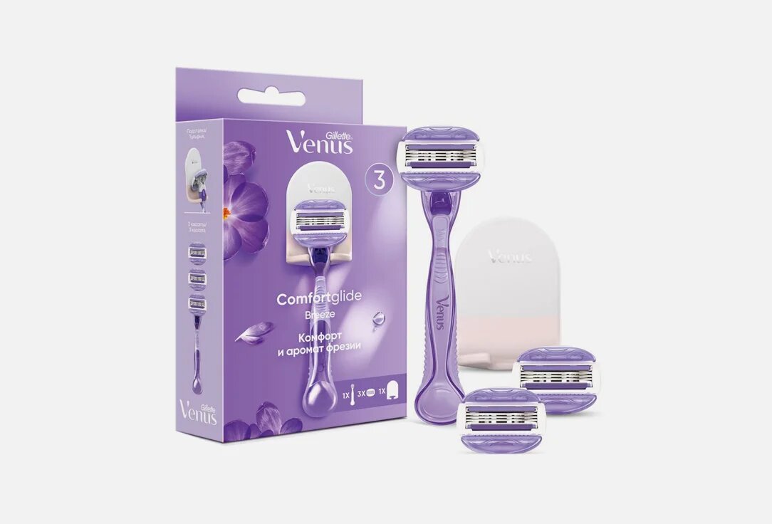 Бритва Gillette Venus с 1 сменной кассетой, +2 сменные кассеты, +подставка, 1 шт