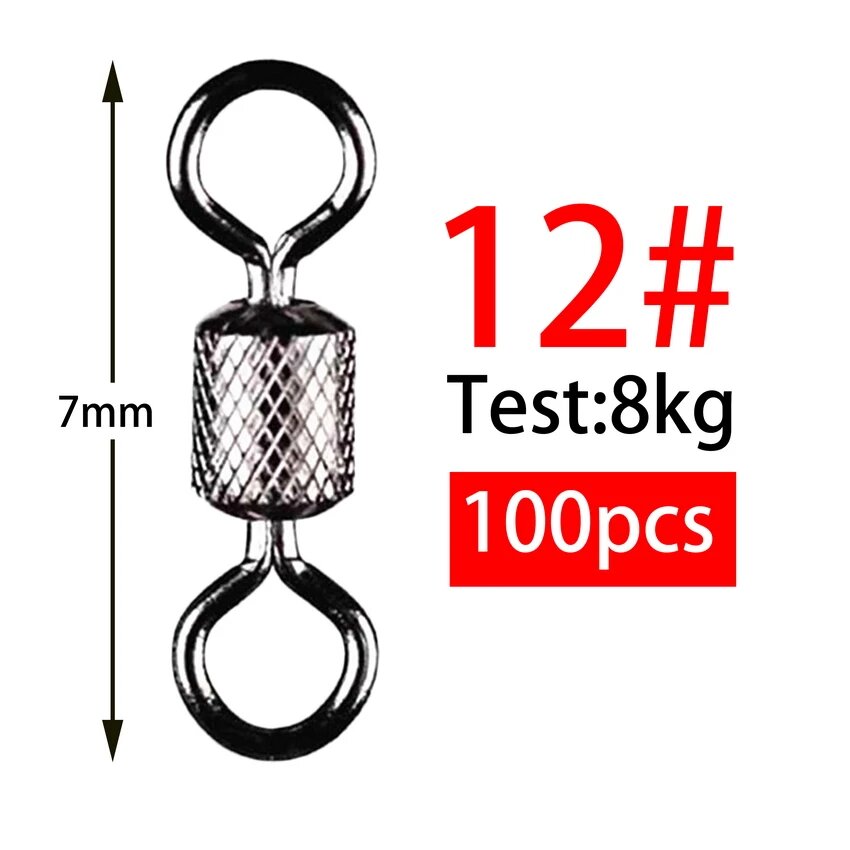 Вертлюги для рыбалки 100шт, 12#, 7mm, 8kg