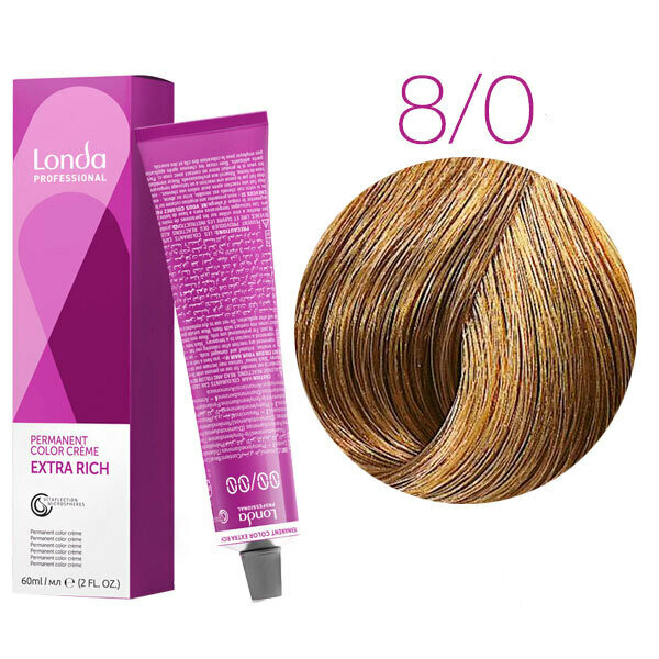 Londa Permanent Color Creme Стойкая крем-краска для волос 8/0 Светлый блонд натуральный, 60 мл
