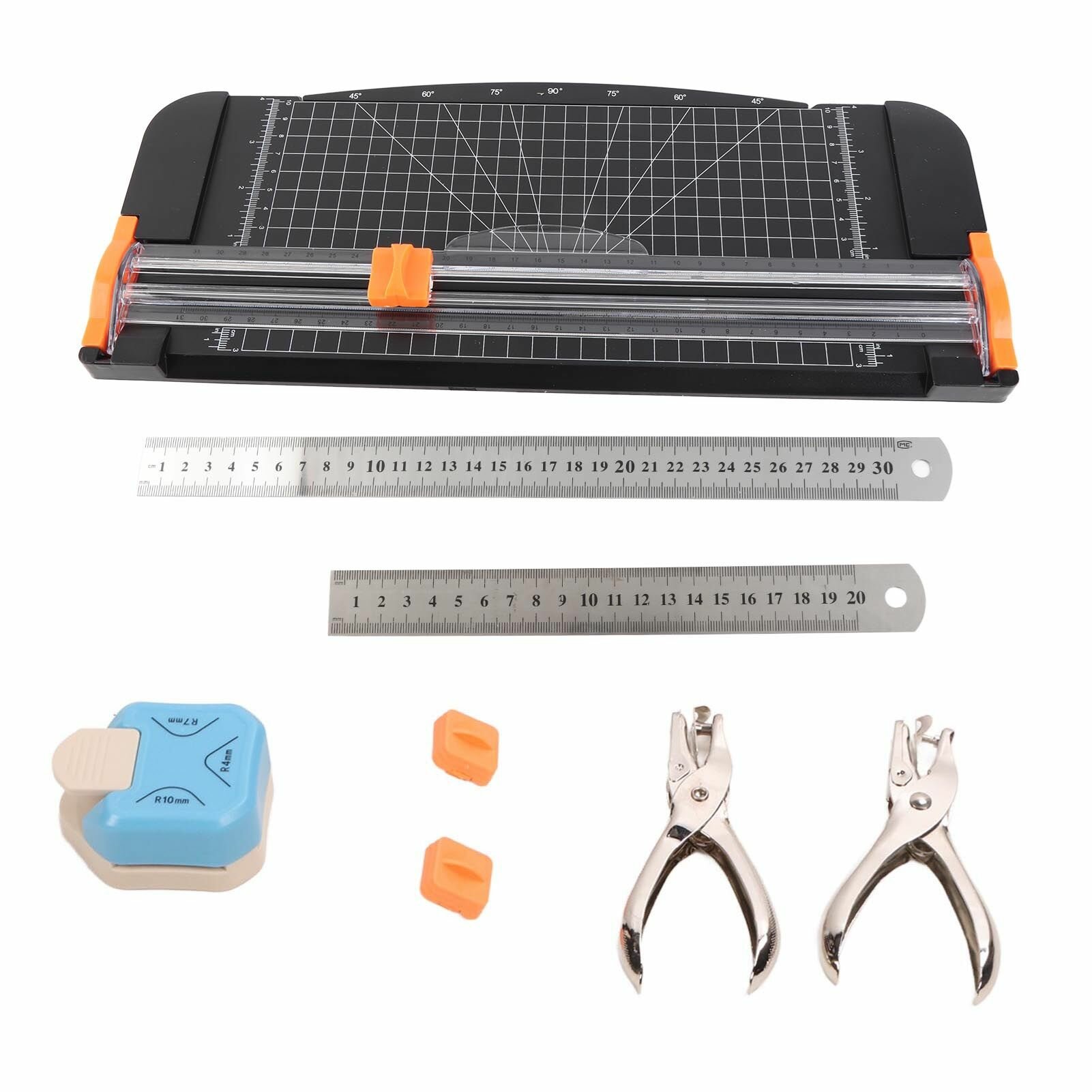Набор канцелярских принадлежностей Бумажный резак с заменяемым лезвием 3 в 1, закругляющий углы, стальные линейки 8дюймов 12дюймов, дырокол