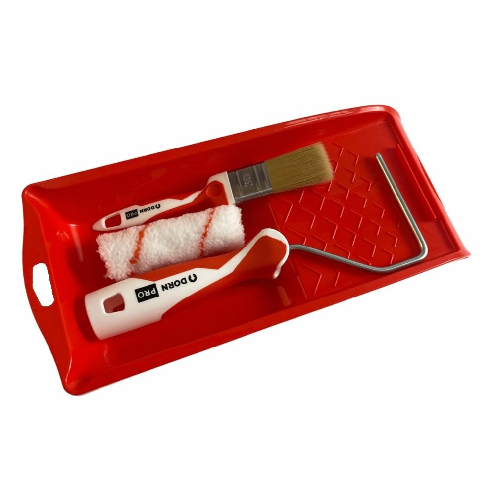 Валик для красок для стен и потолка без брызг с ручкой, кистью и емкостью 10 см