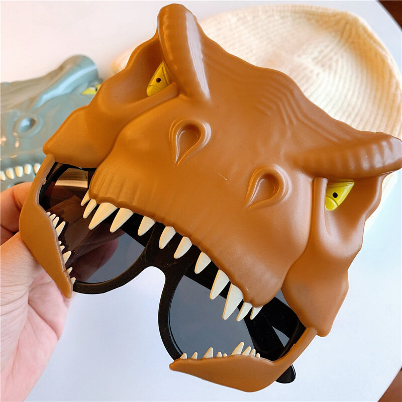 Забавные очки с изображением динозавра, детский костюм, милые солнцезащитные очки для дня рождения, реквизит для фотосессии для косплея, коричневый динозавр