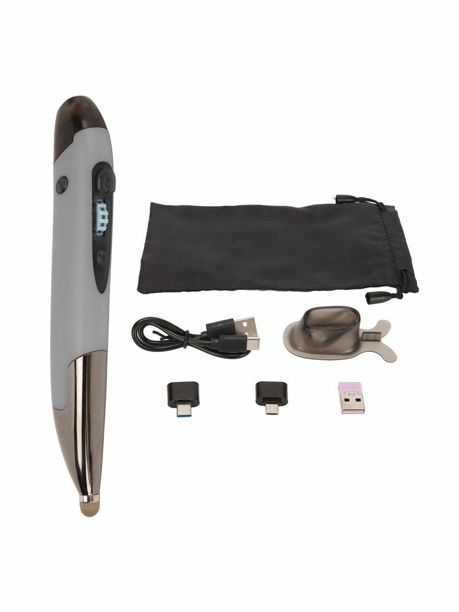 Серебристо-серая беспроводная ручка-мышь, 2,4 г, двухрежимная перезаряжаемая светящаяся бесшумная портативная Bluetooth-мышь для ПК, ноутбука, маленькая беспроводная мышь