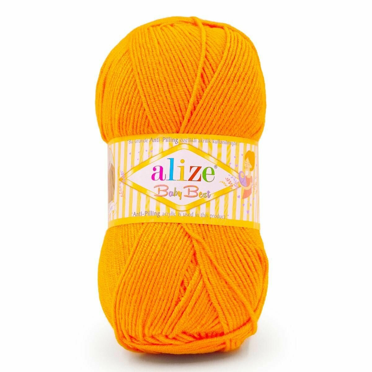 Пряжа ALIZE "Baby Best", 100 г 240 м, 10% бамбук, 90% акрил, с эффектом антипиллинг, 336 оранжевый, 5 шт