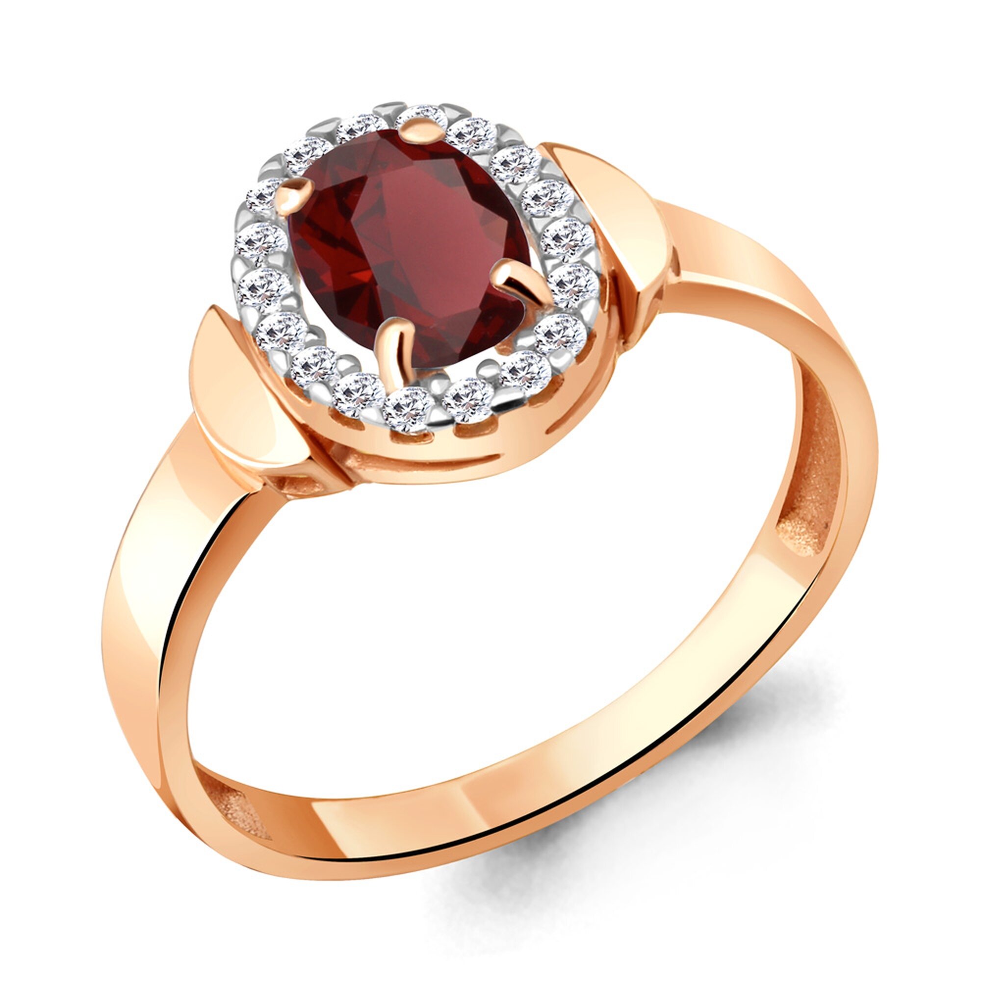 Кольцо, серебро, 925 проба, золочение, фианит, гранат