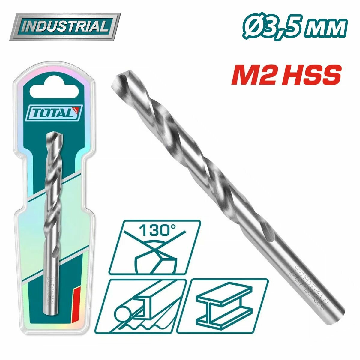 Сверло по металлу M2 HSS диаметр 3,5 мм TOTAL TAC1200351 (1 шт.)