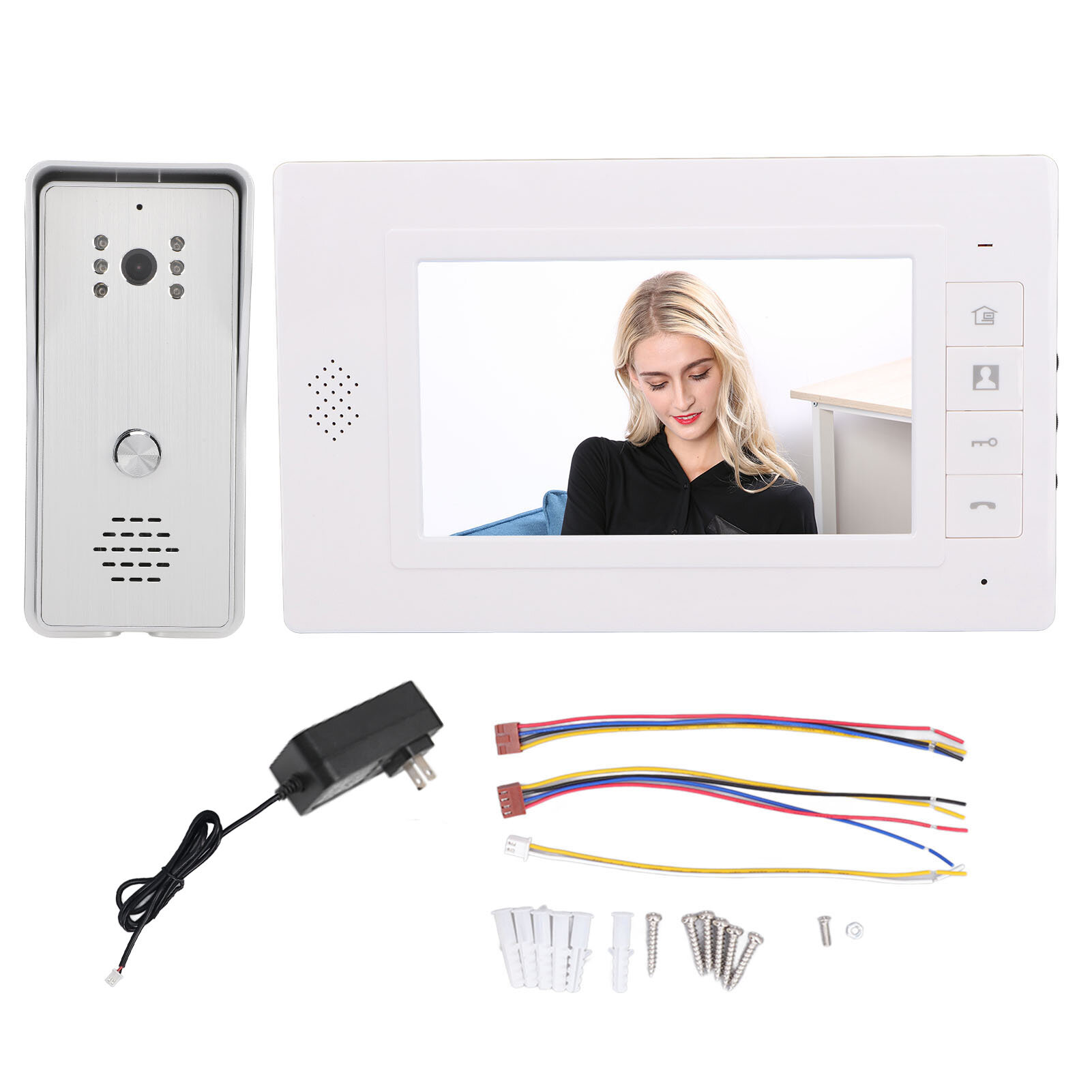 7 -дюймовый экран Smart Video Intercom System 120 градусов широкоугольный проводной дверной дверь Комплекты Дверь Дверь с ночным видением для отеля Office Public Silver US Plugck 100–240V