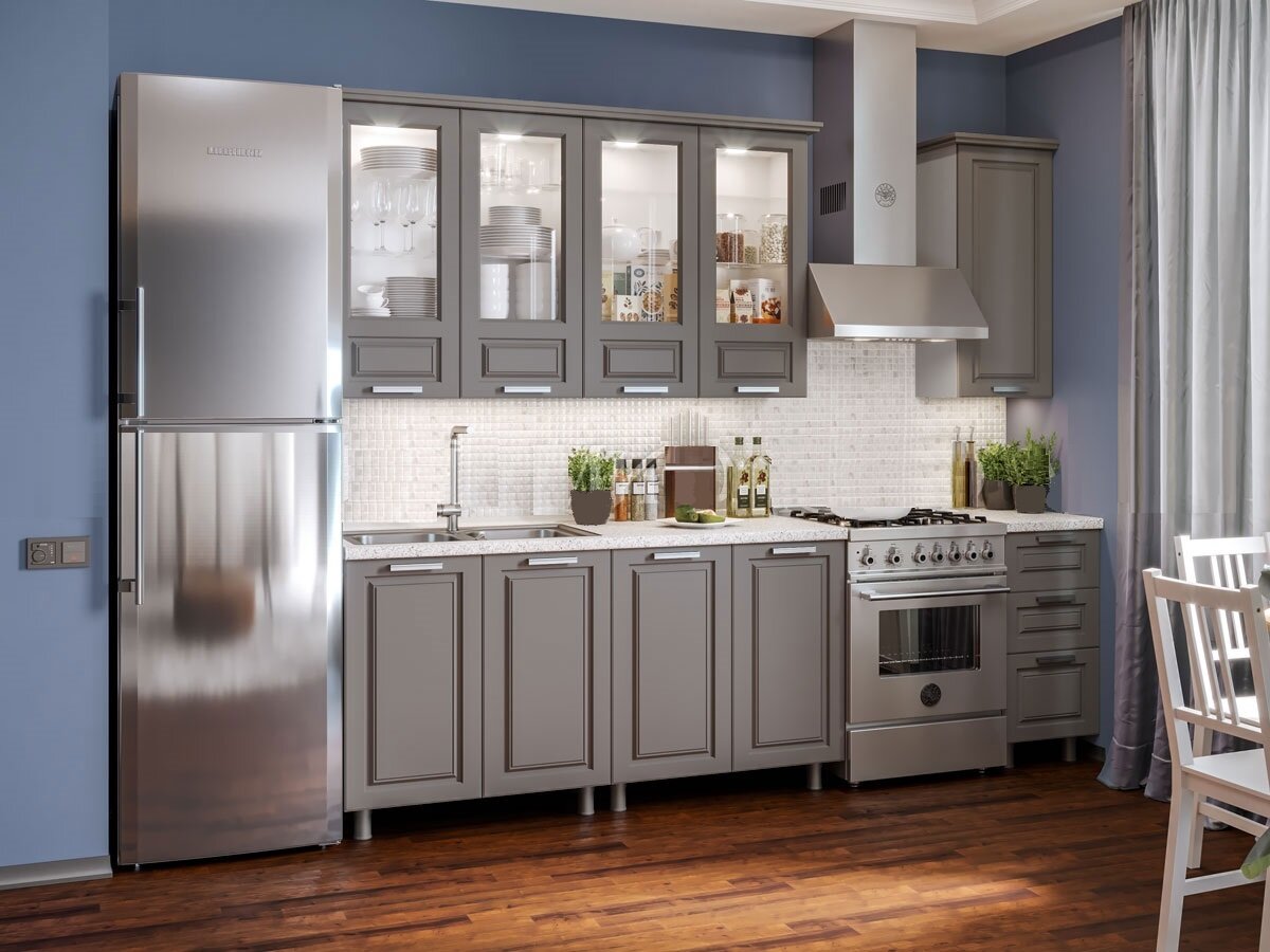 Кухня 2 метра прямая Миф Констанция 2,0/900м (490) Компоновка №5 (Графит софт NEW, Графит (Кастилло темный))