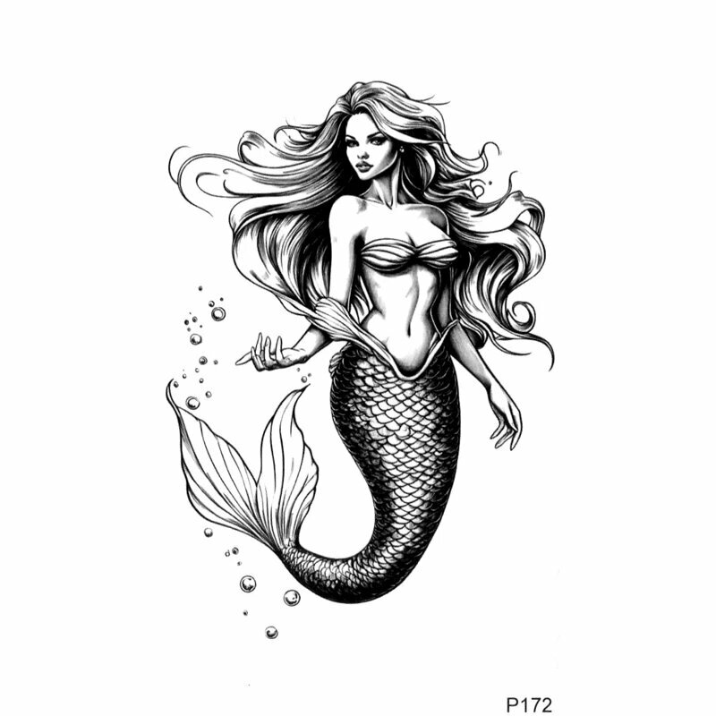 Русалка водостойкая временная татуировка наклейка поддельная татуировка флэш-тату Tatuagem хна тату для мужчин