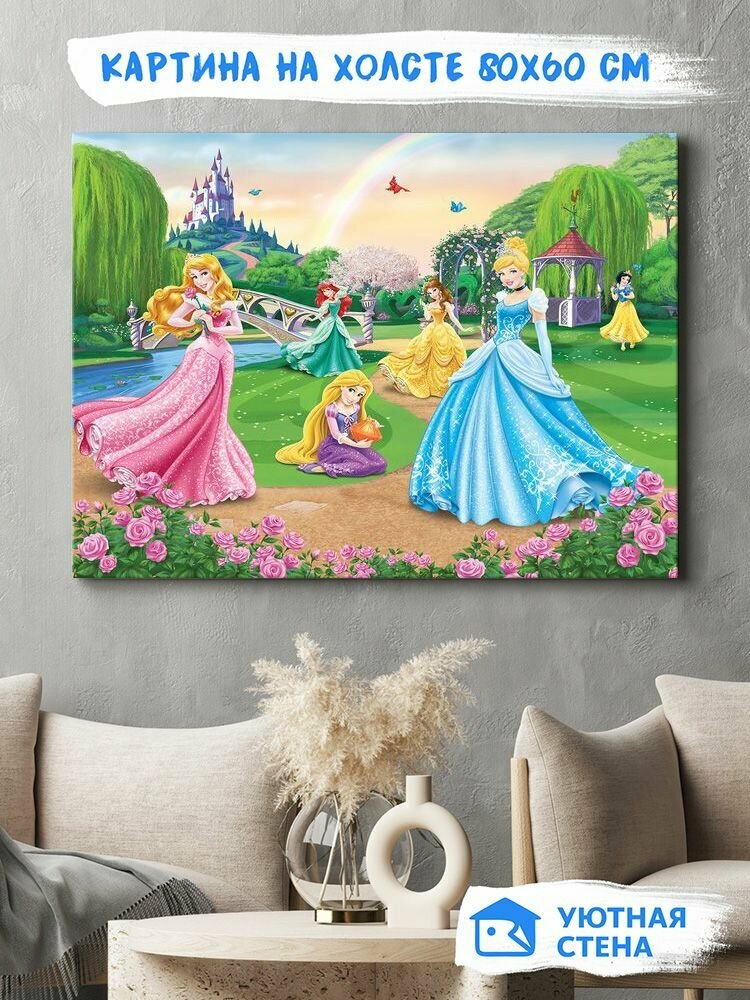 Картина на натуральном холсте Уютная стена "Принцессы Дисней" 80х60 см
