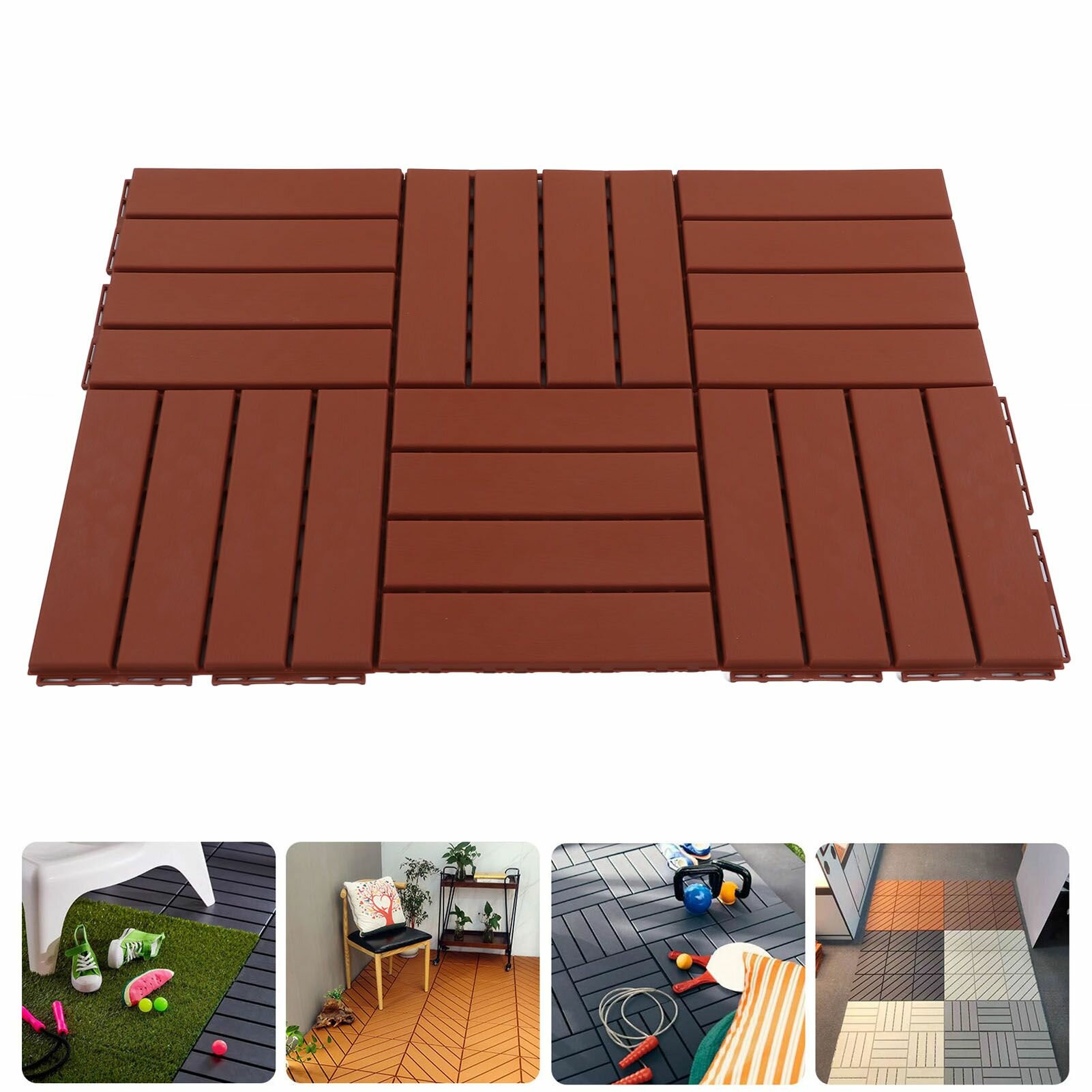 30 шт. взаимосвязанных плиток для террасы, нескользящие, водонепроницаемые, пластиковые напольные плитки для улицы, коричневые